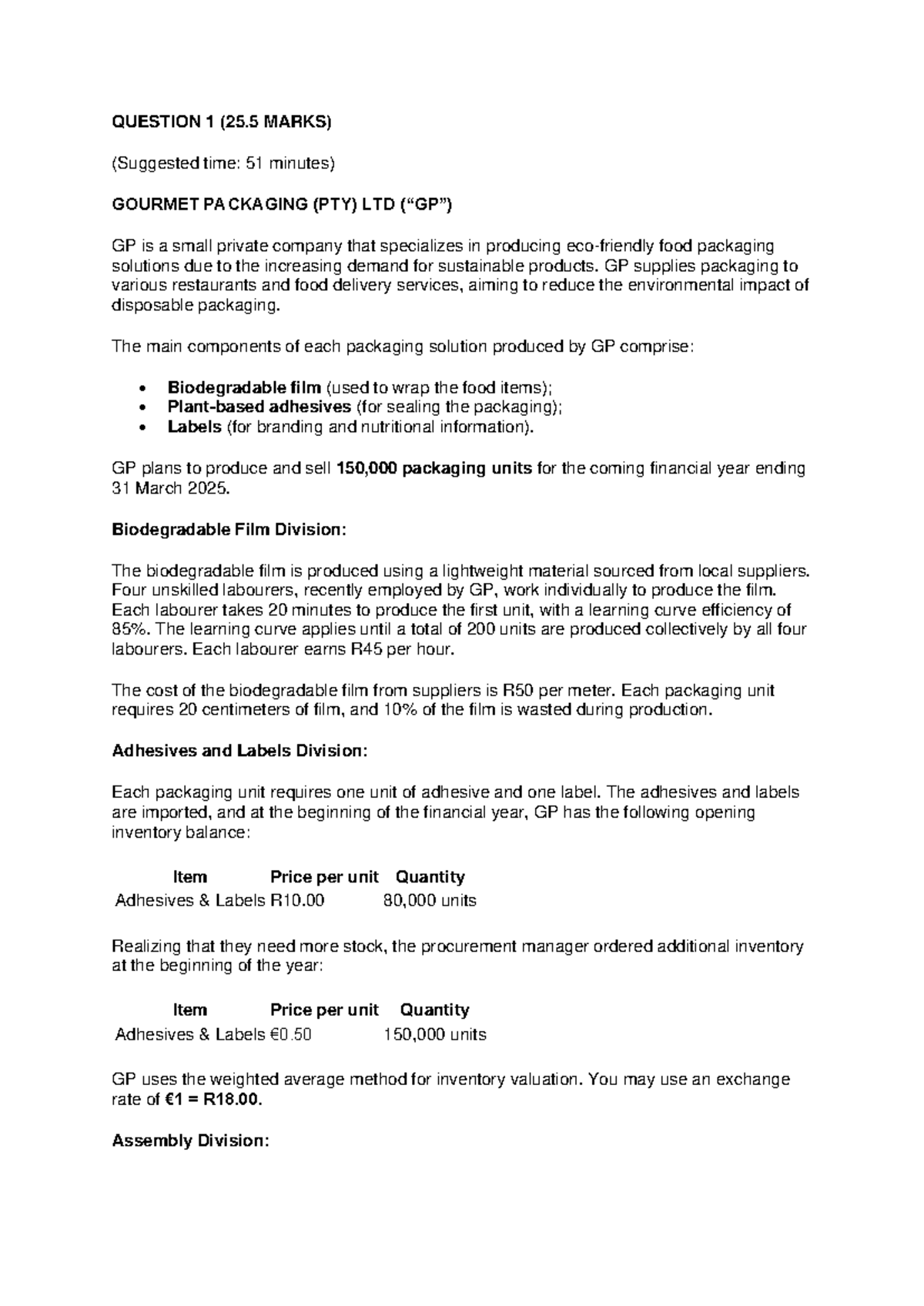 Notes- Practice FBS - QUESTION 1 (25 MARKS) (Suggested time: 51 minutes ...
