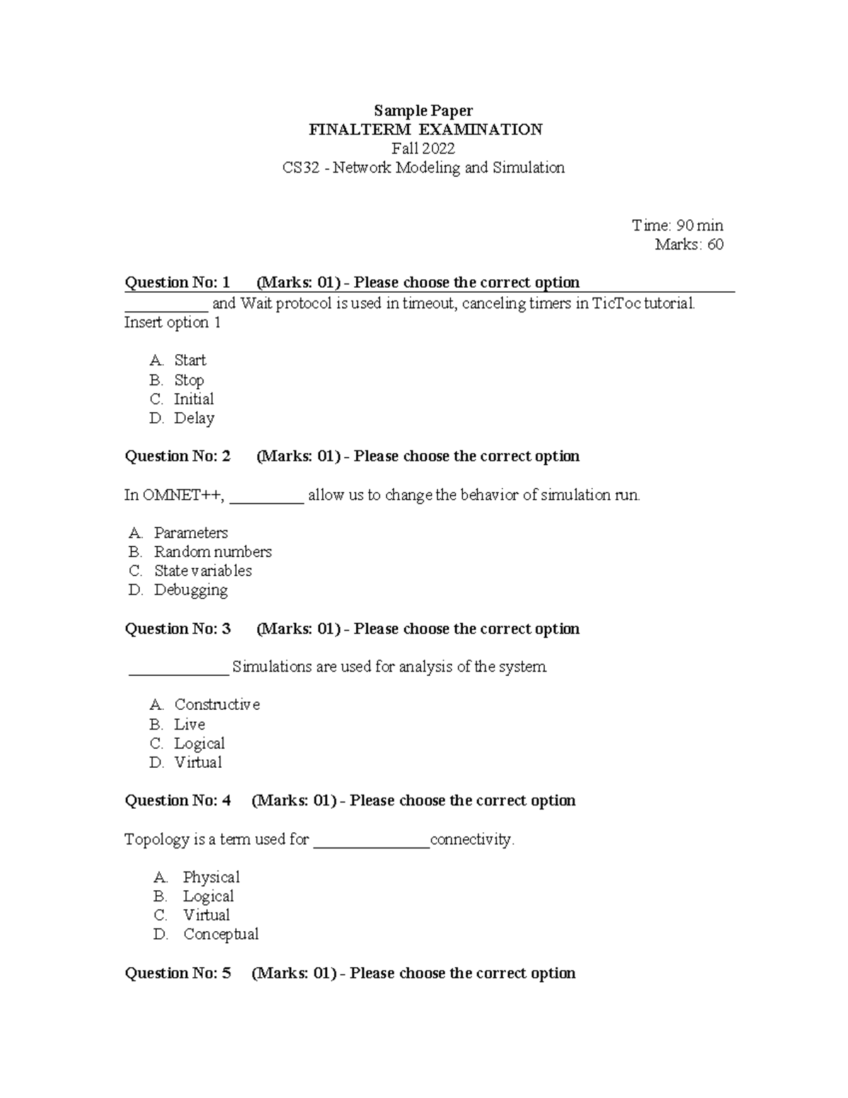 Template Sample Paper CS432 - Sample Paper FINALTERM EXAMINATION Fall ...