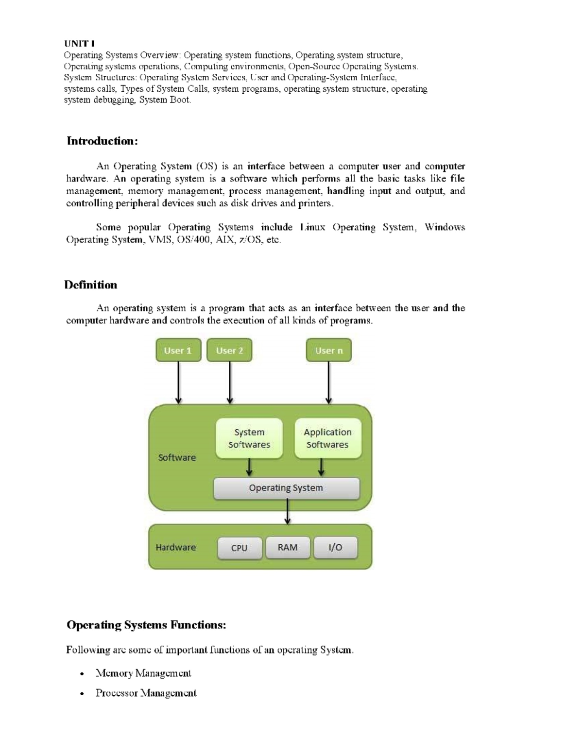 Operating systems Unit 1 - Studocu