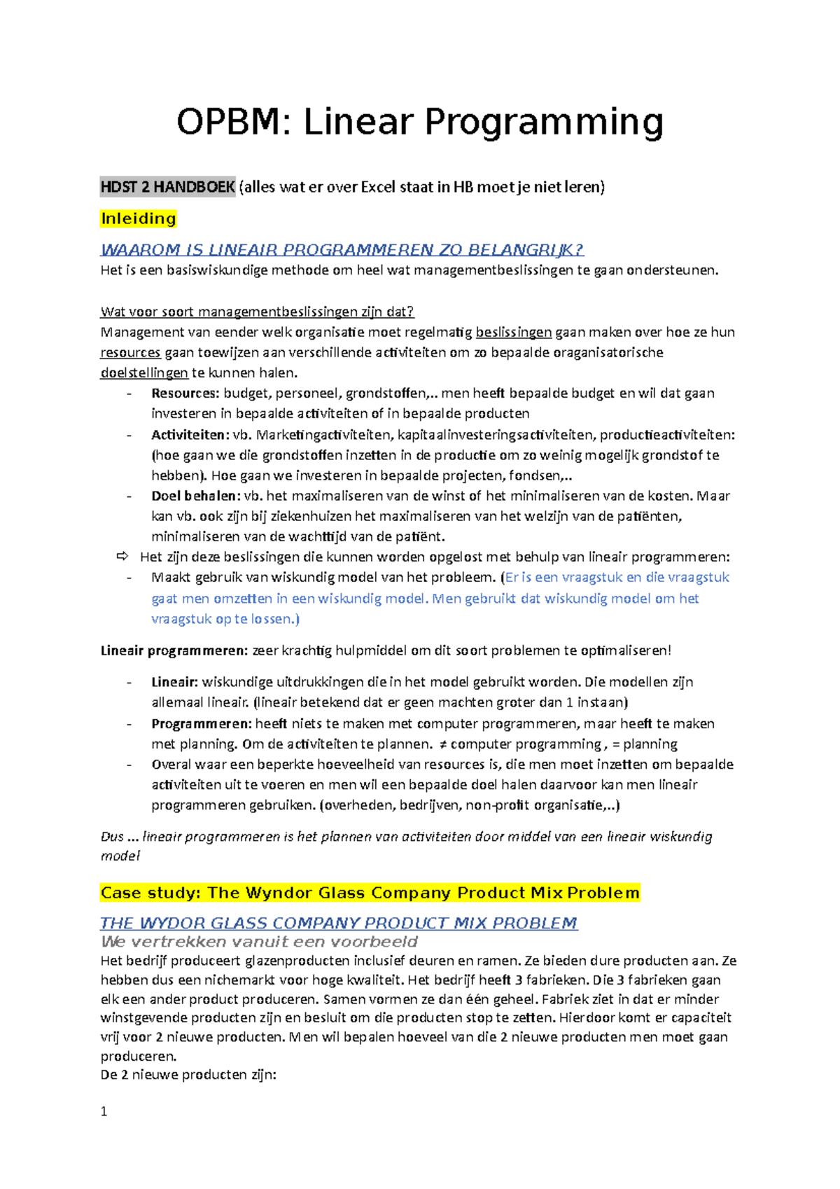 HC 3 - lineaire programmering - OPBM: Linear Programming HDST 2 ...