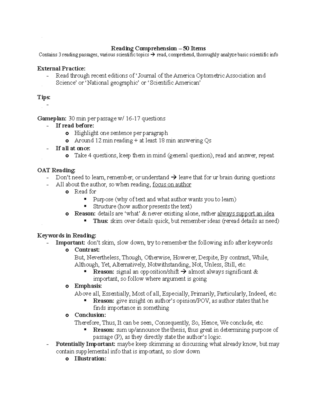 Reading Comprehension Notes - Reading Comprehension – 50 Items Contains ...