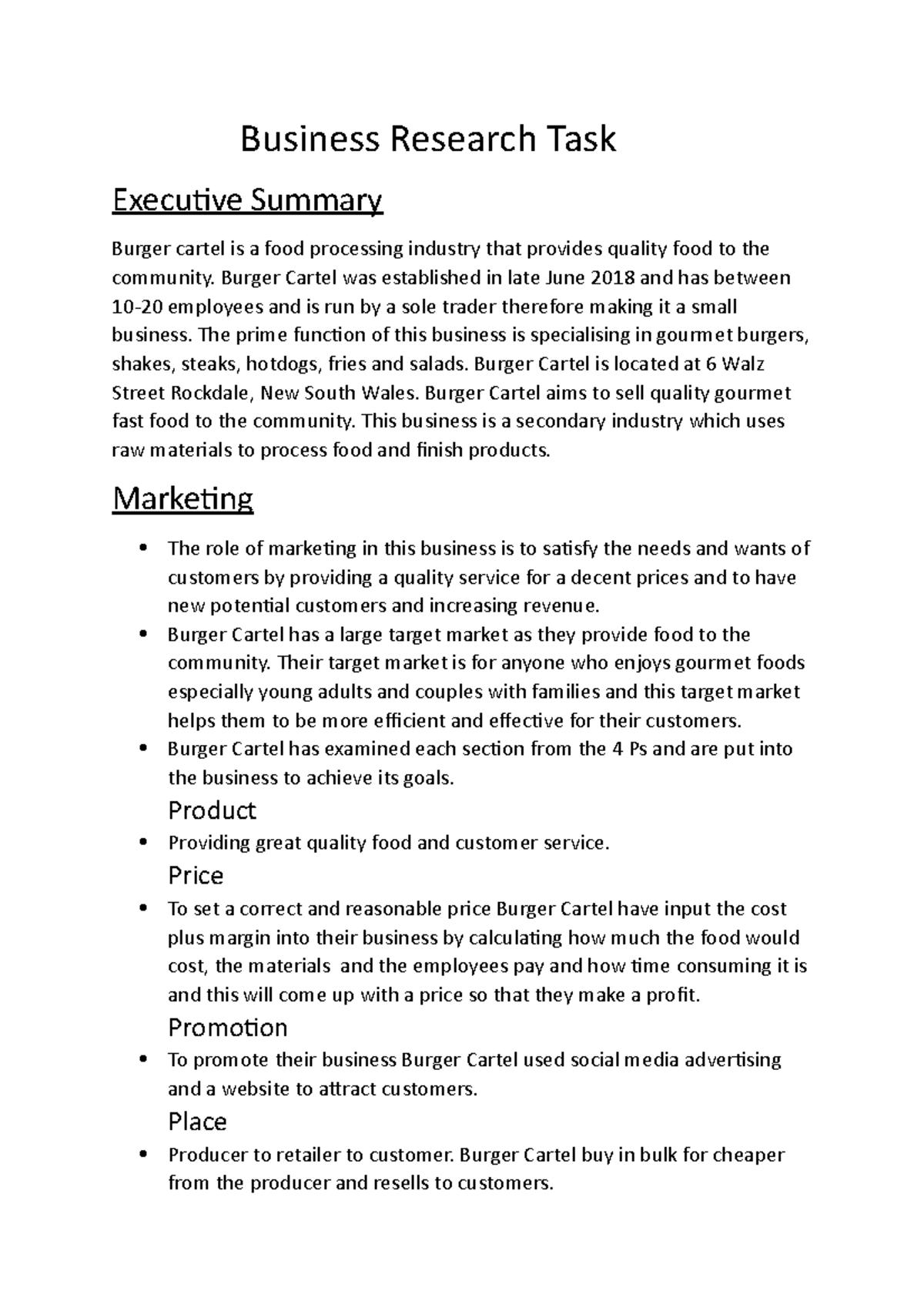 Business Research Task - Business Research Task Executive Summary ...