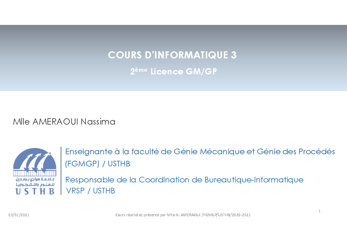INFO3-CHAP-II - INFO3-CHAP-II - COURS D’INFORMATIQUE 3 2 ème Licence GM ...