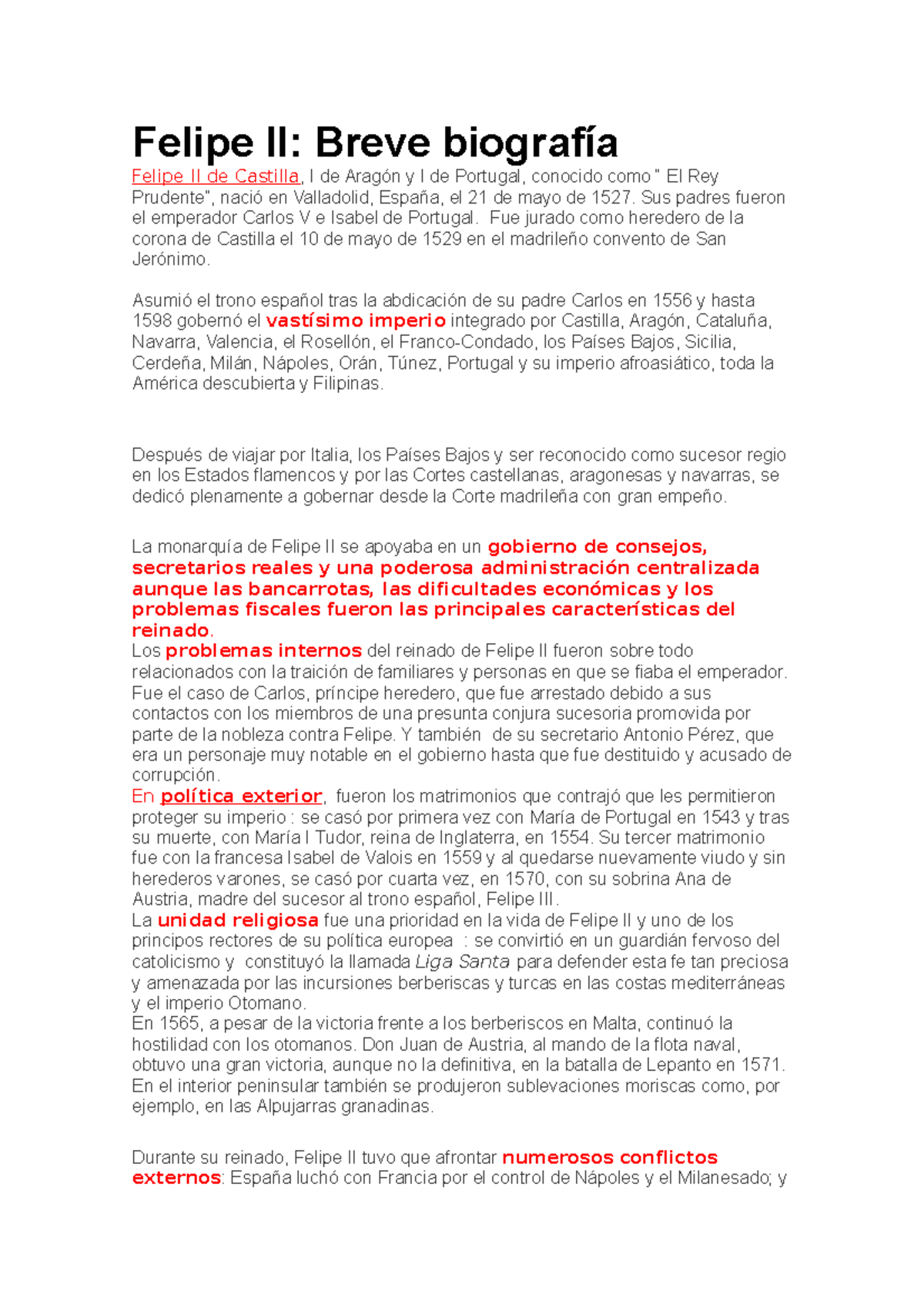 Biografia de Felipe II - Felipe II: Breve biografía Felipe II de ...