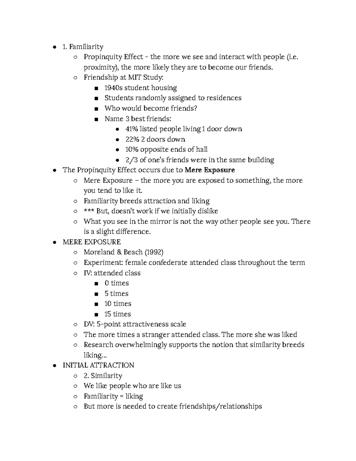 Close relationships pt. I - 1. Familiarity Propinquity Effect - the ...