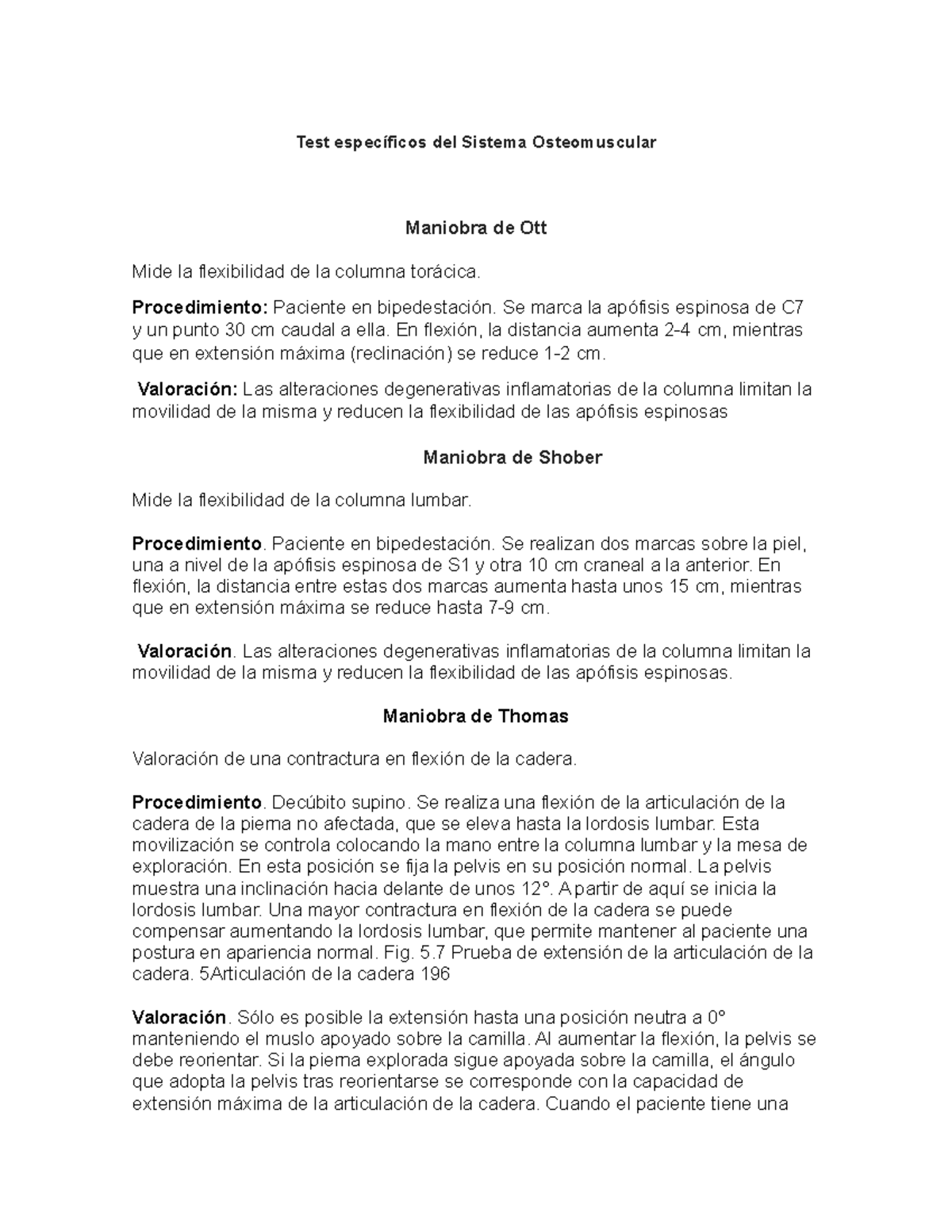 Test sistema osteomuscular - Test específicos del Sistema Osteomuscular ...