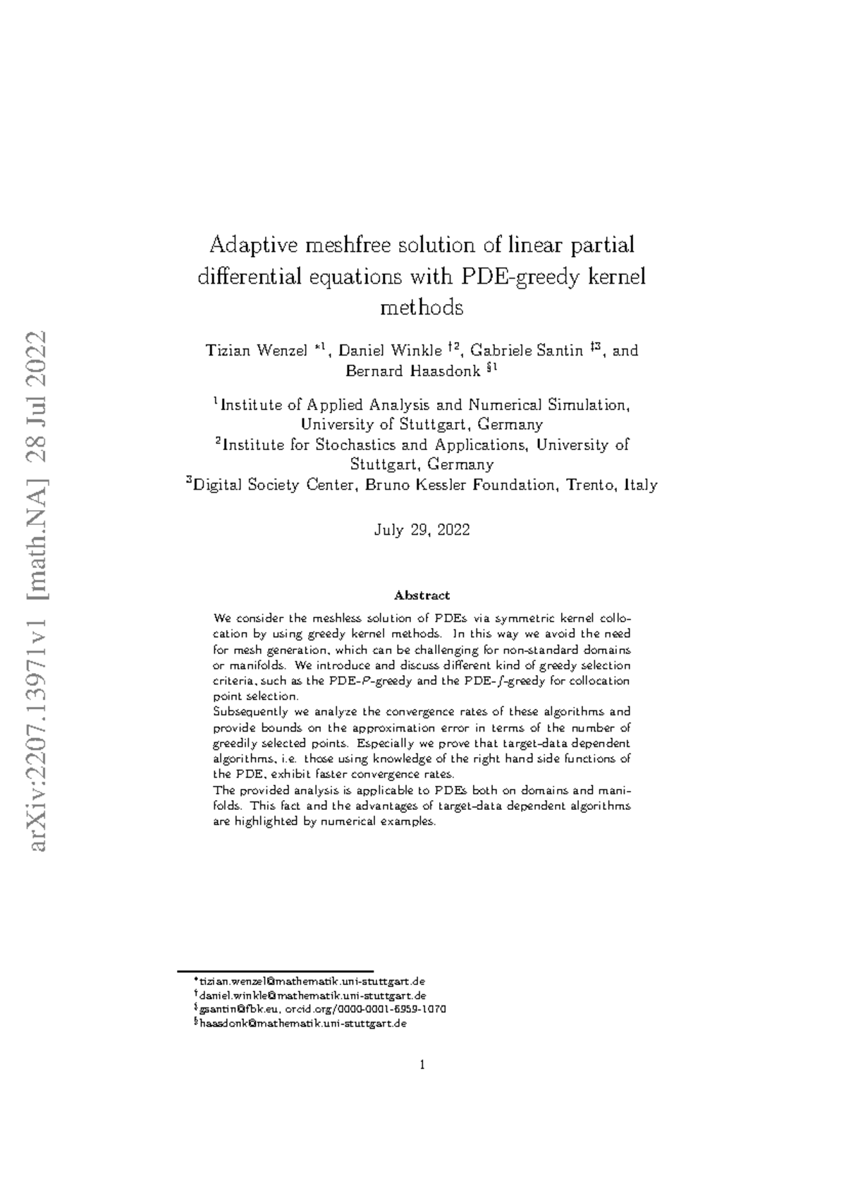 Adaptive meshfree solution of linear partial differential equations with PDE-greedy kernel ...