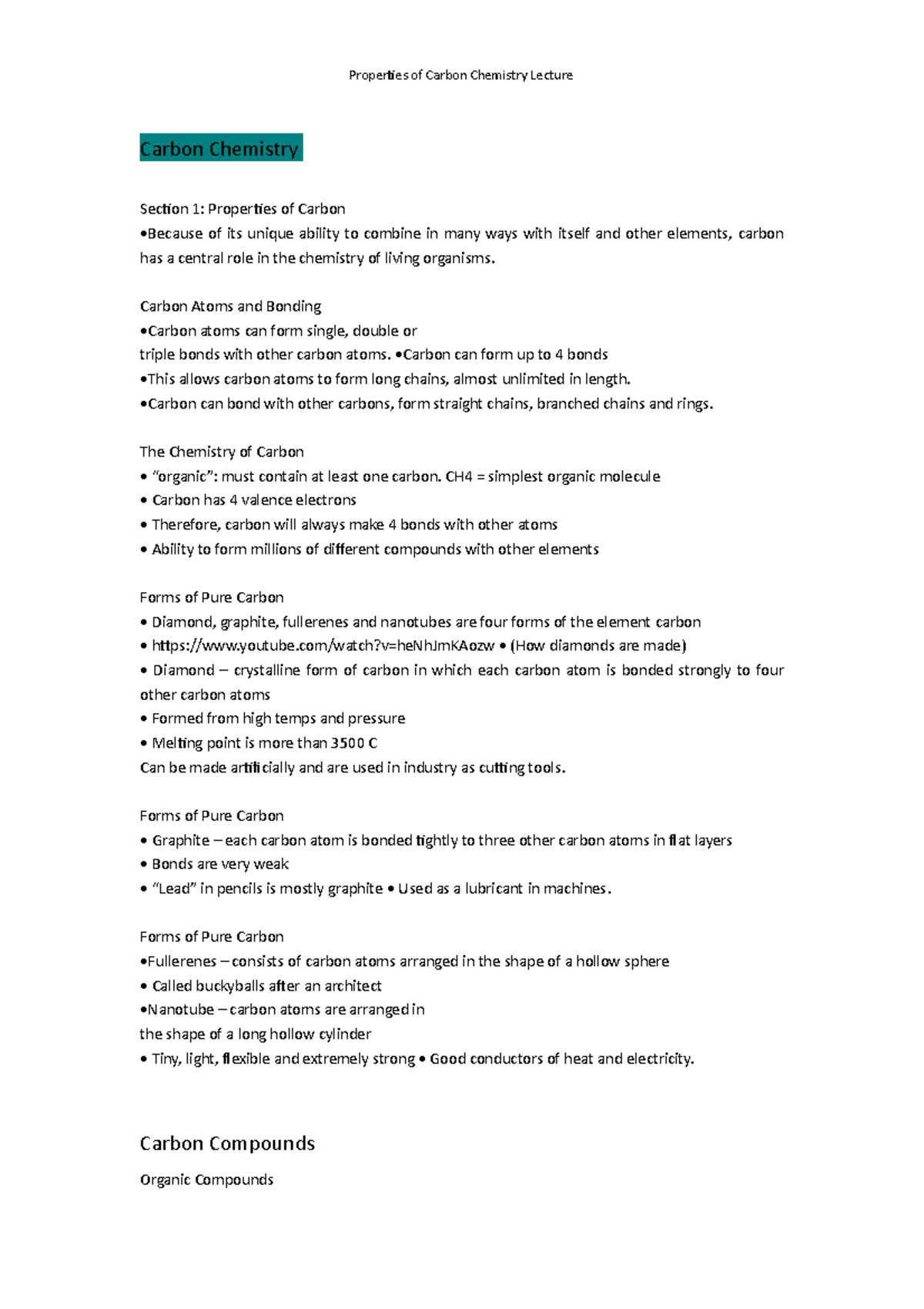 Properties of Carbon Chemistry Lecture - Carbon Atoms and Bonding ...