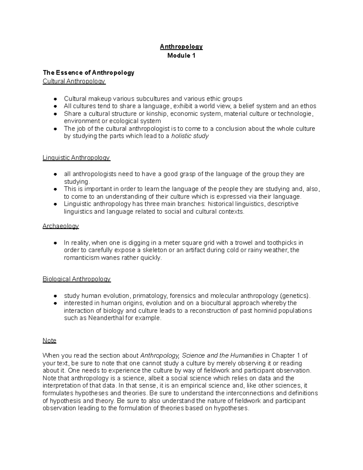 Module 1 - Vocabulary - Anthropology Module 1 The Essence of Anthropology Cultural Anthropology ...
