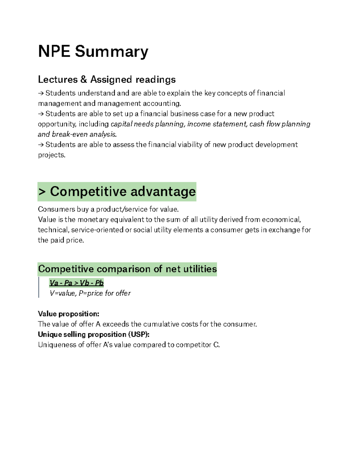 NPE Summary + Formula sheet - NPE Summary Lectures & Assigned readings ...