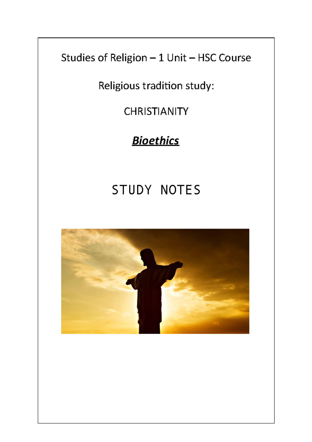 Christian Bioethics - Studies of Religion – 1 Unit – HSC Course ...