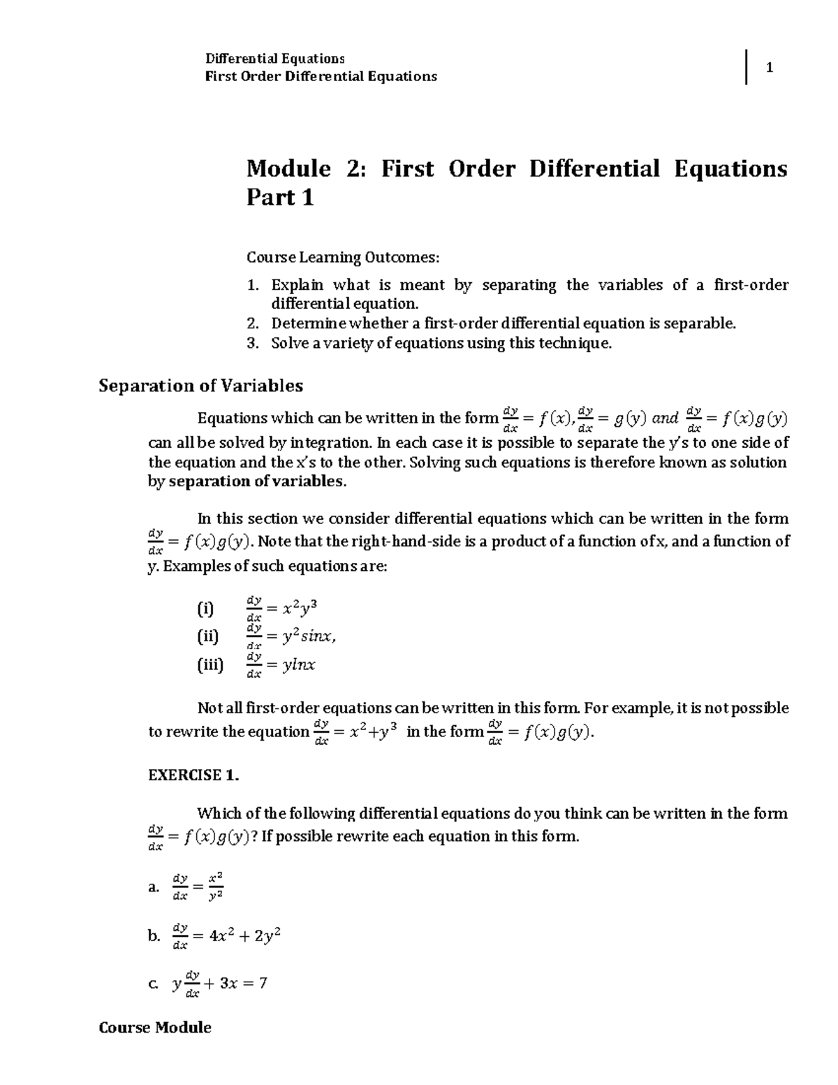 W2 First Order Differential Equations Part 1 - Module - Differential ...