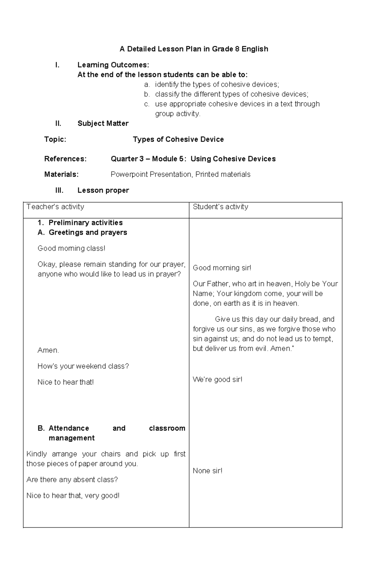 Conjunctions- Cohesive Devices 060134 070658 - A Detailed Lesson Plan ...