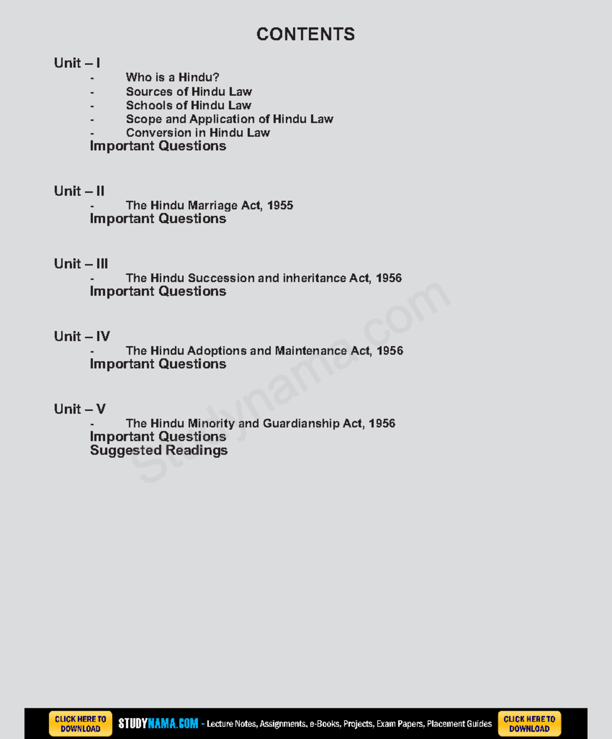 Hindu law - CONTENTS Unit – I Who is a Hindu? Sources of Hindu Law ...
