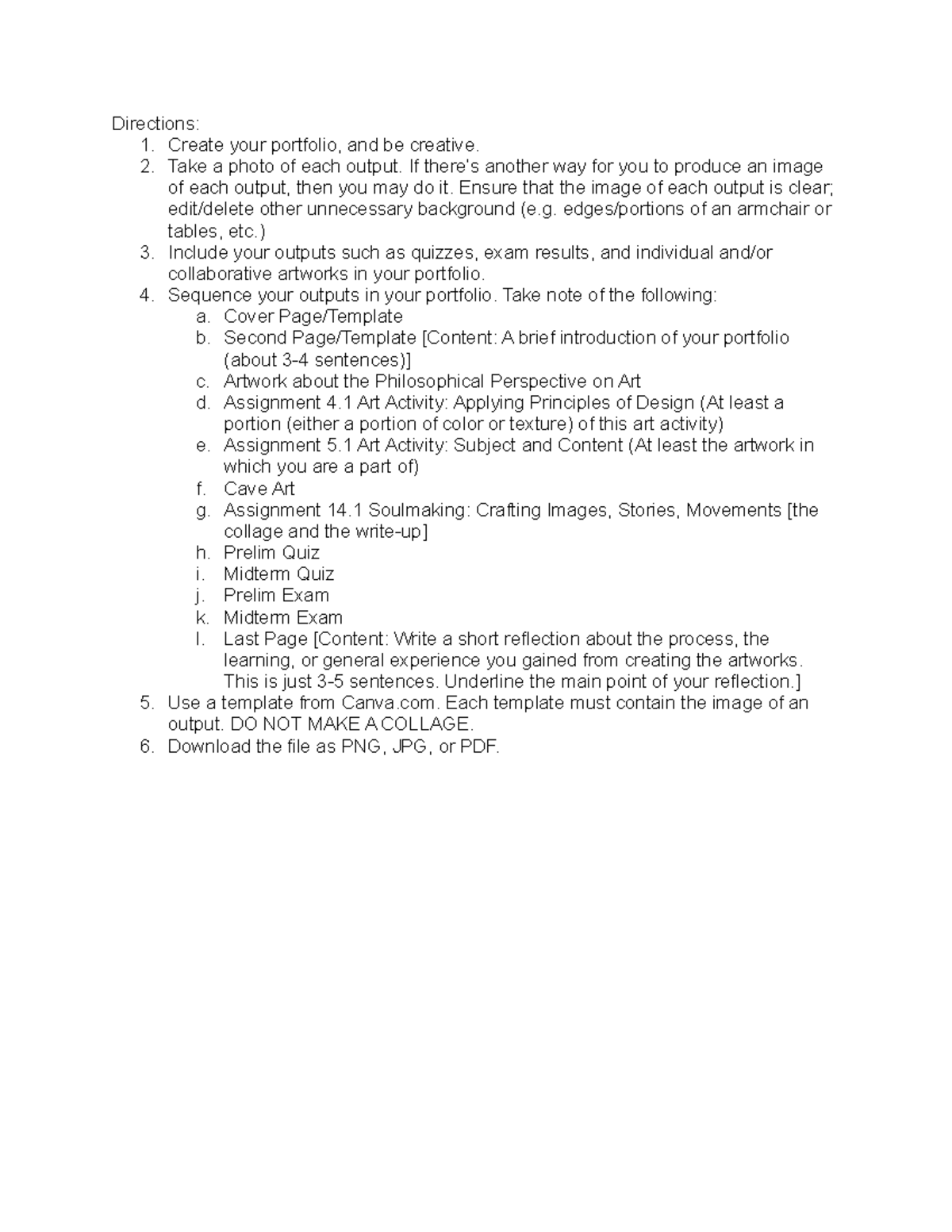 Porfolio - tiP - Directions: 1. Create your portfolio, and be creative ...