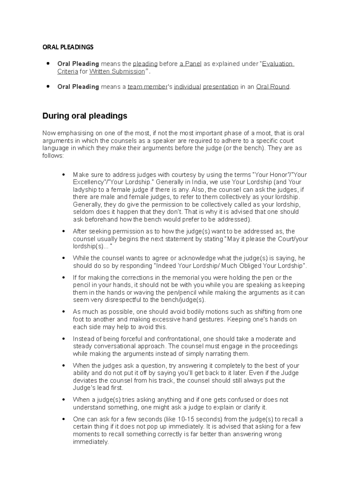 ORAL Pleadings 3 - ORAL PLEADINGS Oral Pleading means the pleading ...