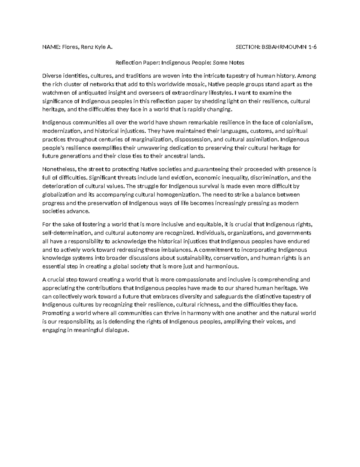 Indigenous people RIPH - NAME: Flores, Renz Kyle A. SECTION ...