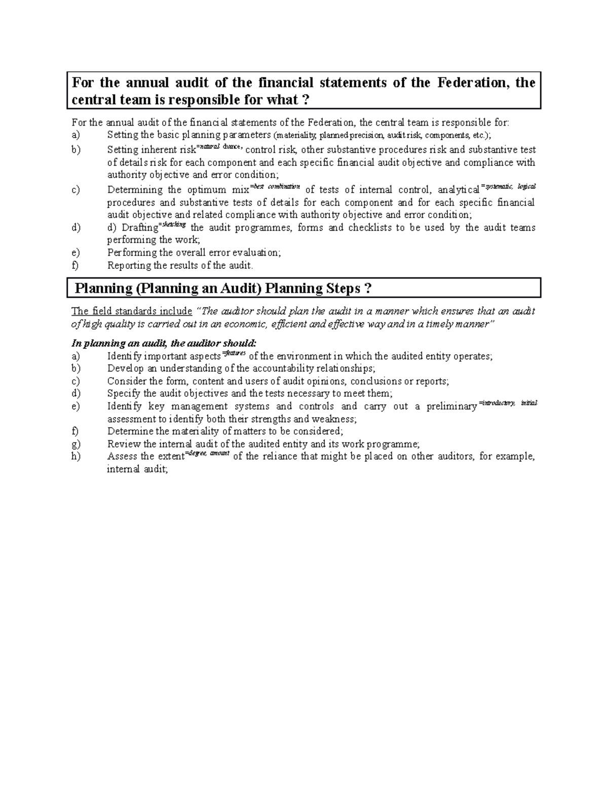 AUDIT NOTES IMPORTANT FOR EXAMINATION - For the annual audit of the ...