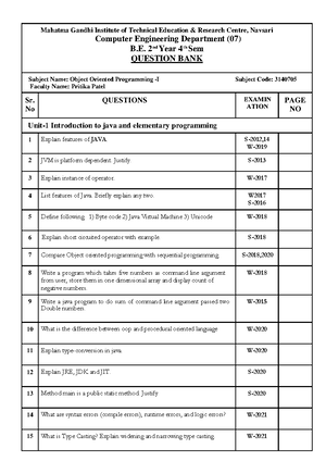 Paper of oop 3140705 - 1 Seat No.: ________ Enrolment No ...