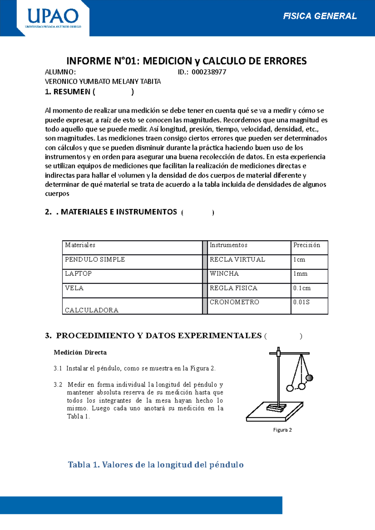 Informe Fis Gral Mediciones Y Calculo De Errores Informe N°01