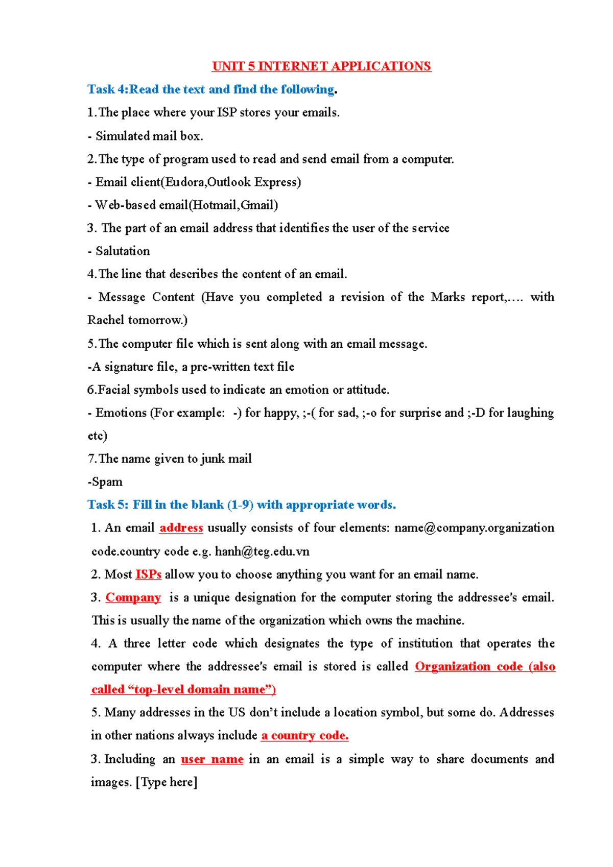 UNIT 5 Internet Applications - UNIT 5 INTERNET APPLICATIONS Task 4:Read ...