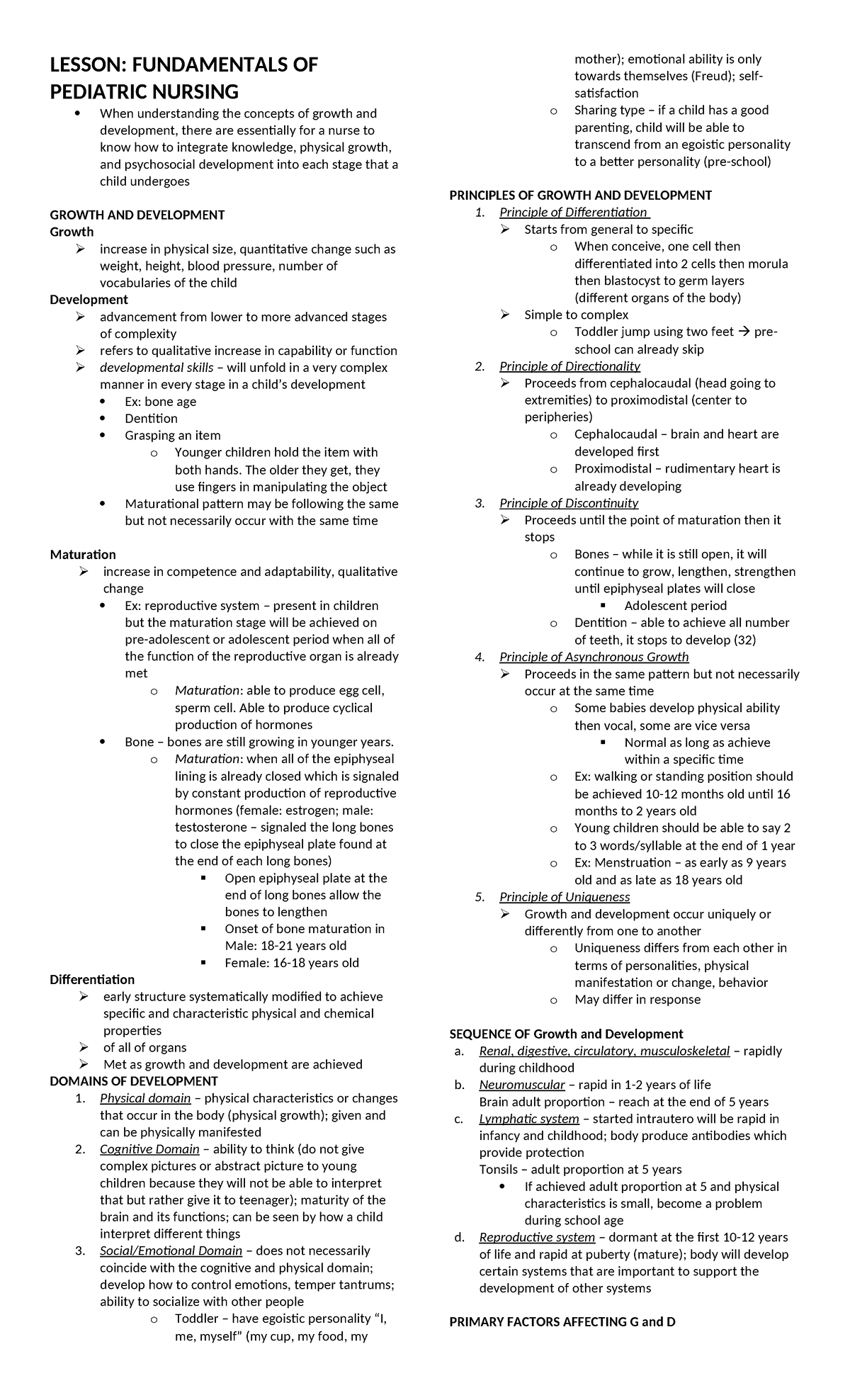 Maternal Child Nursing - LESSON: FUNDAMENTALS OF PEDIATRIC NURSING When ...
