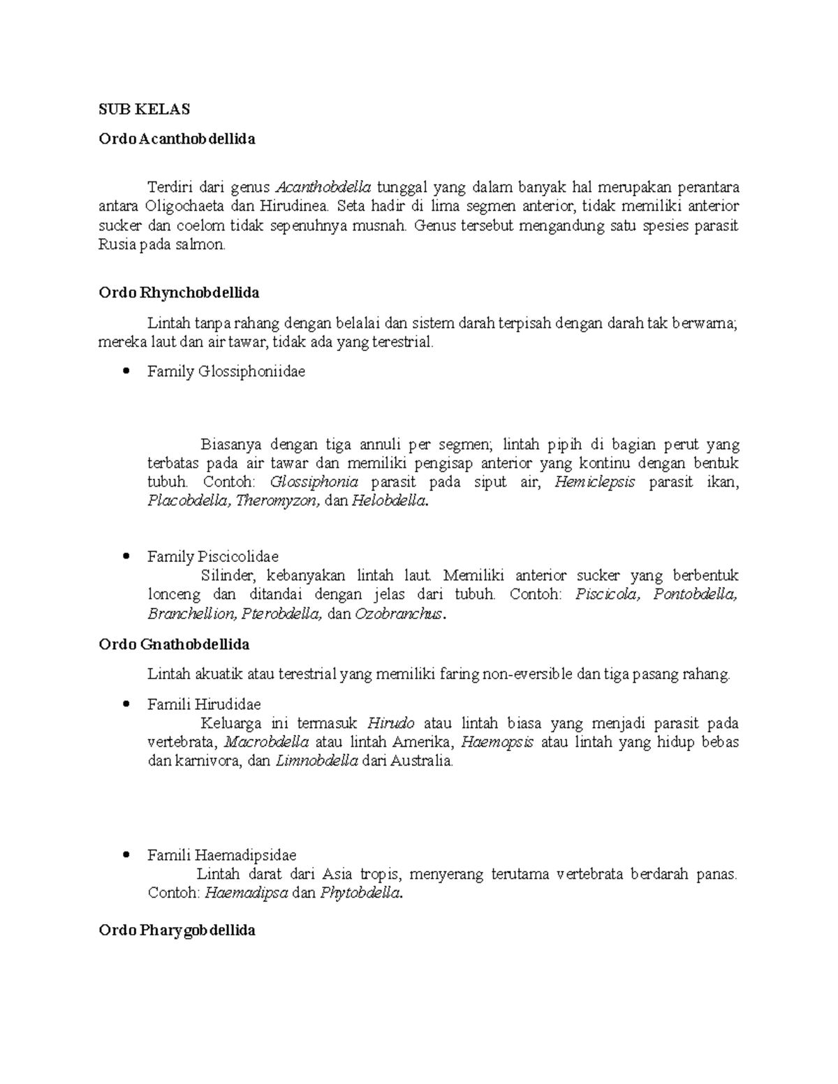 SUB Kelas - materi annelida - SUB KELAS Ordo Acanthobdellida Terdiri ...