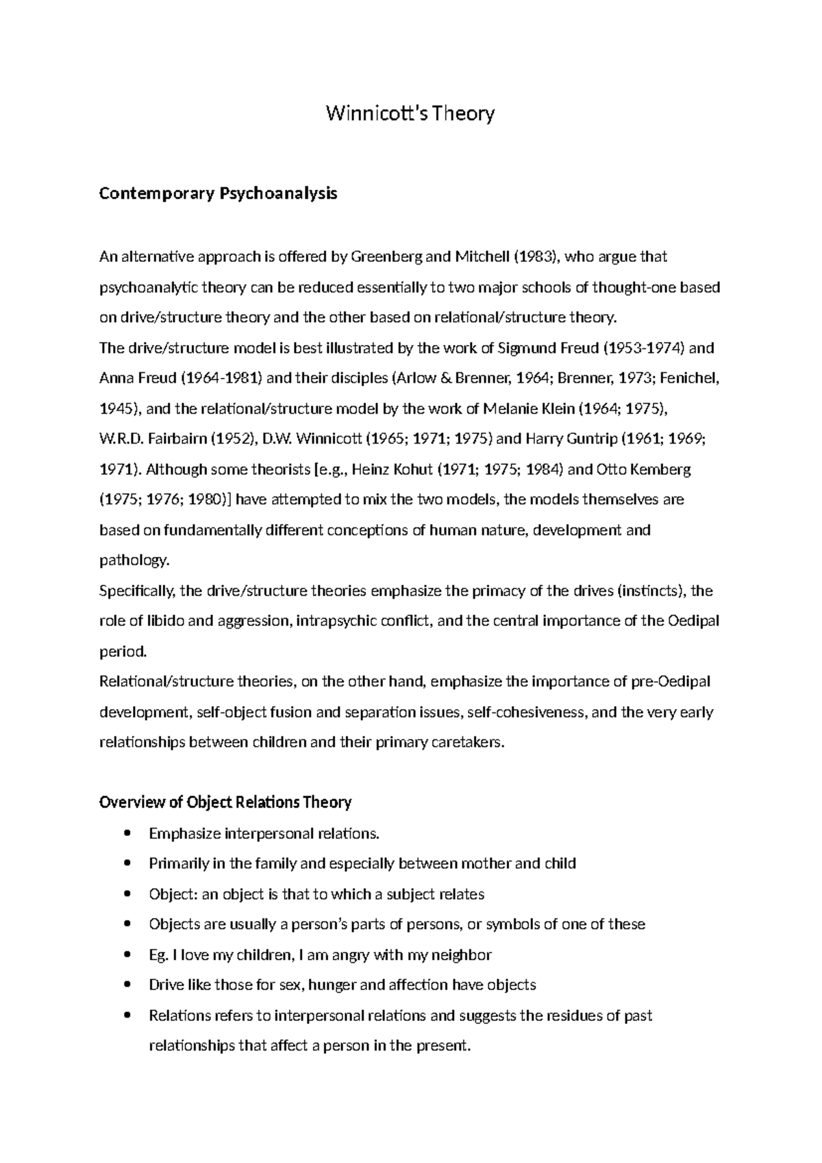 Winnicott Theory - Winnicott’s Theory Contemporary Psychoanalysis An ...