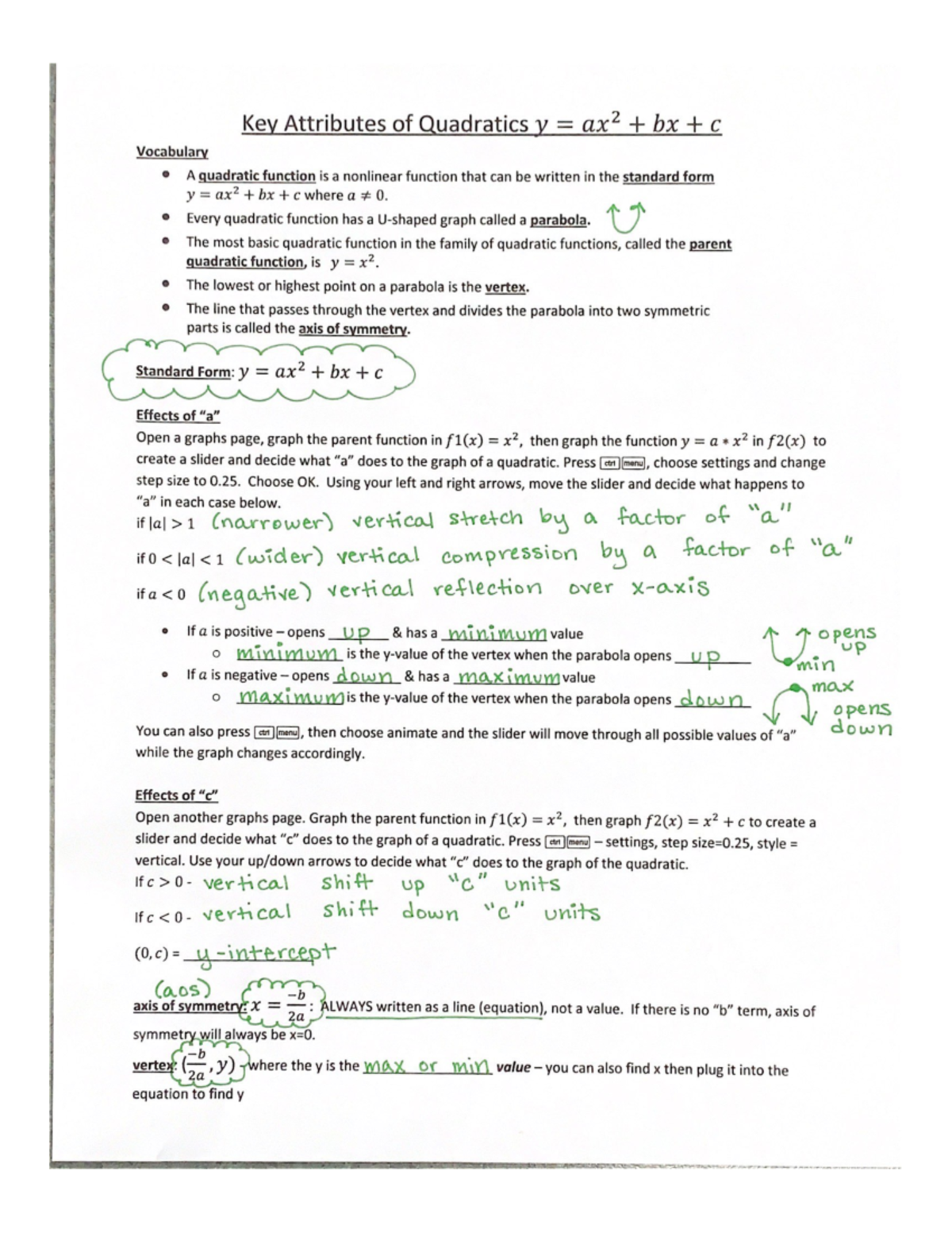Key Attributes of Quadratics Notes - Studocu
