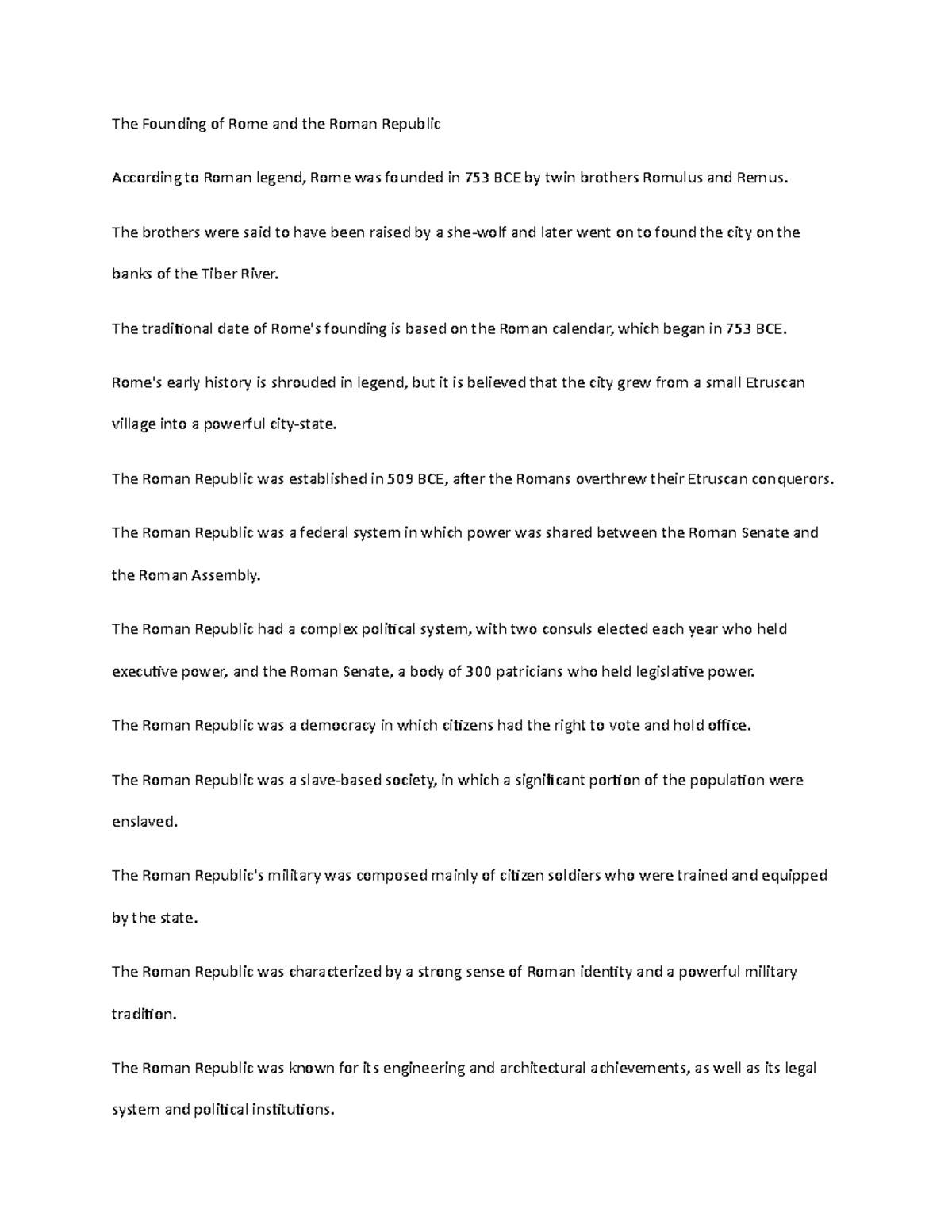 The Founding of Rome and the Roman Republic - The Founding of Rome and ...