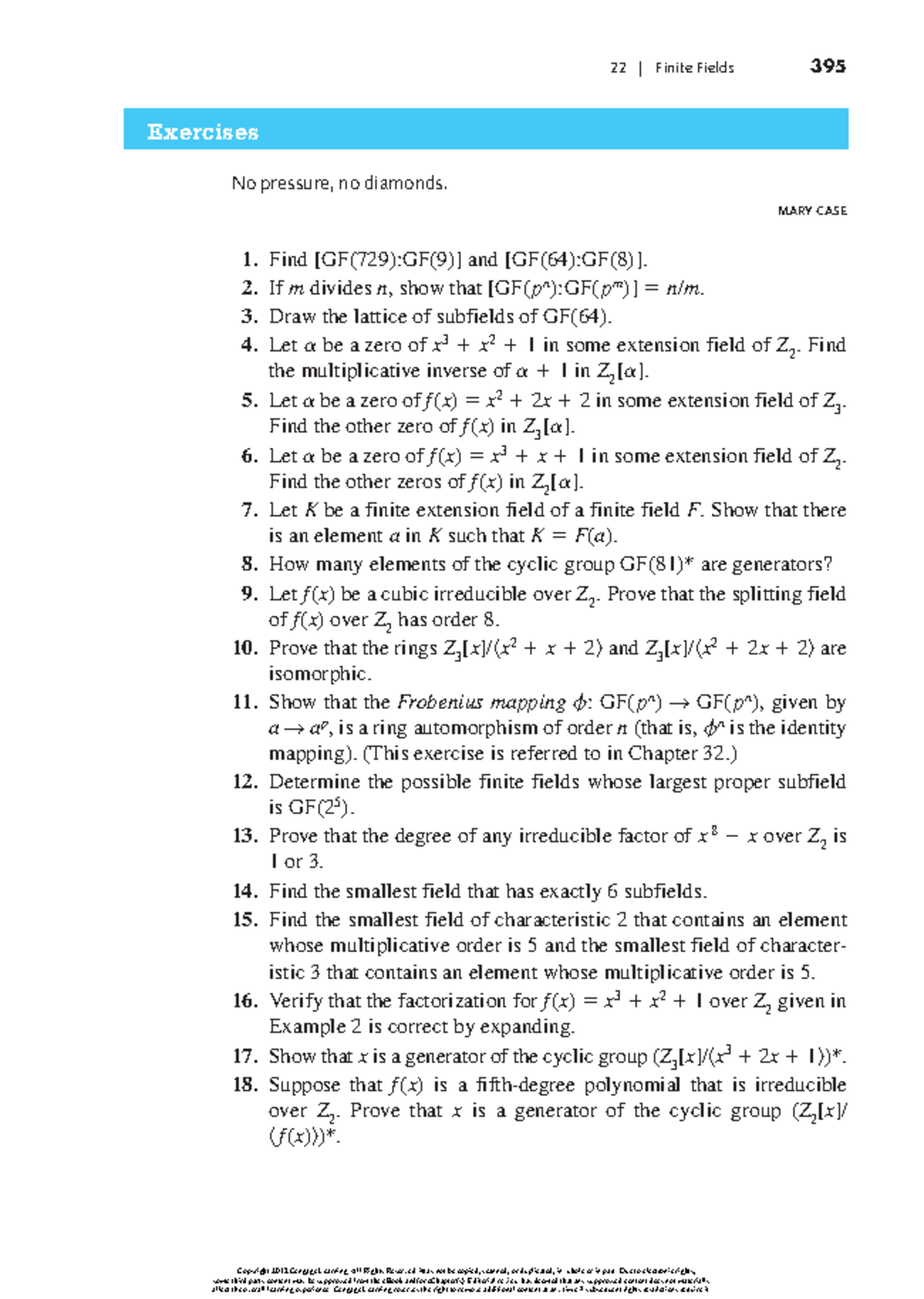 Exercises Finite Fields - 22 | Finite Fields 395 Exercises No pressure, no diamonds. mary case ...