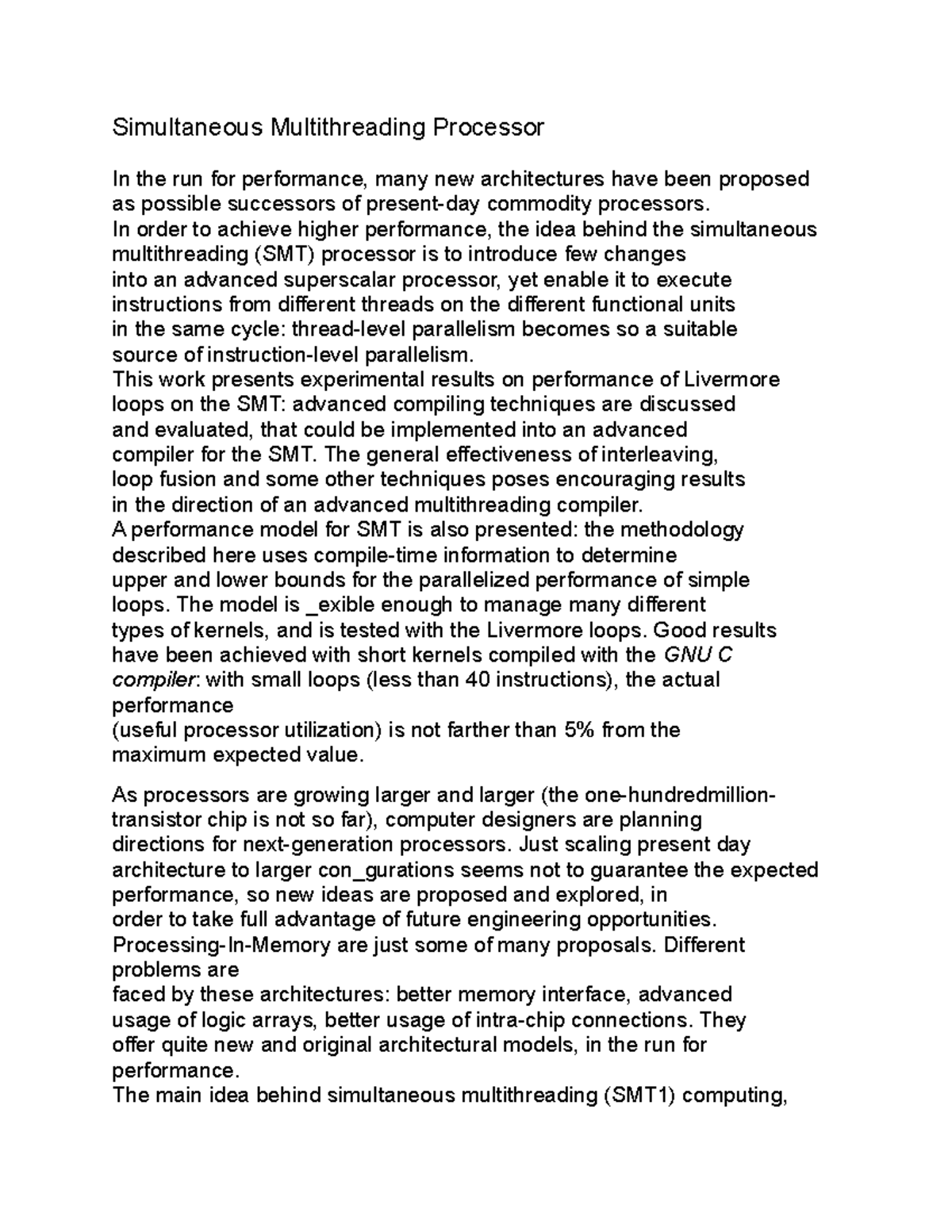 Simultaneous Multithreading Processor Performance and Techniques - Studocu