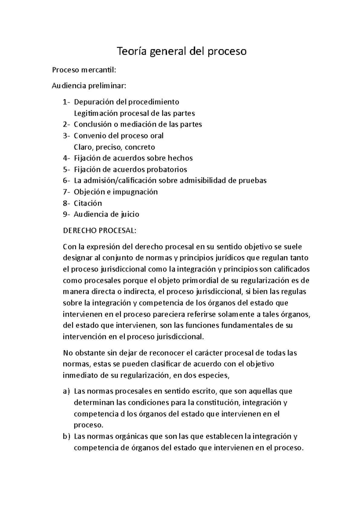 Teoría general del proceso - Teoría general del proceso Proceso mercantil: Audiencia preliminar ...