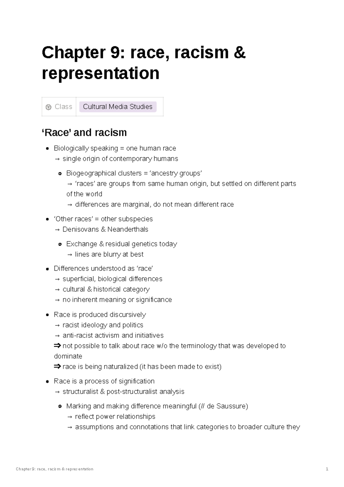 Chapter 9 - race, racism and representation - Chapter 9: race, racism ...