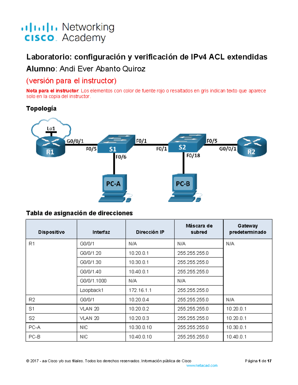 Laboratorio - CCNA III - practicas de clase - © 2017 - aa Cisco y/o sus filiales. Todos los ...