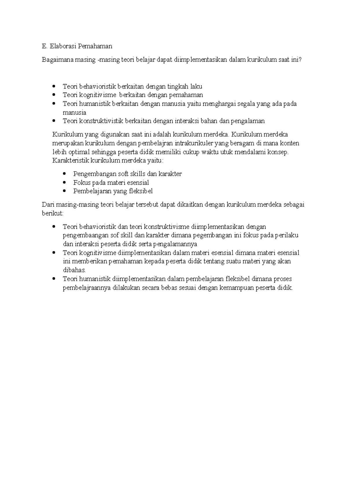 Topik 1 E - teori belajar - E. Elaborasi Pemahaman Bagaimana masing ...