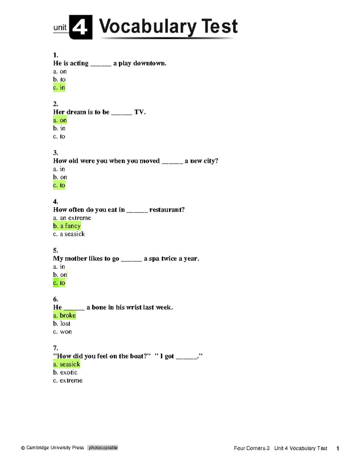 Vocabulary 4 - English - © Cambridge University Press photocopiable ...