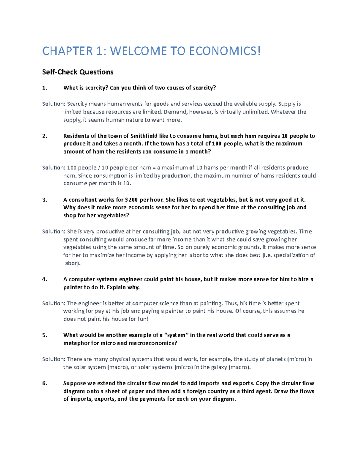 Chapter 1 KEY - Prof Wendy Doell - CHAPTER 1: WELCOME TO ECONOMICS ...