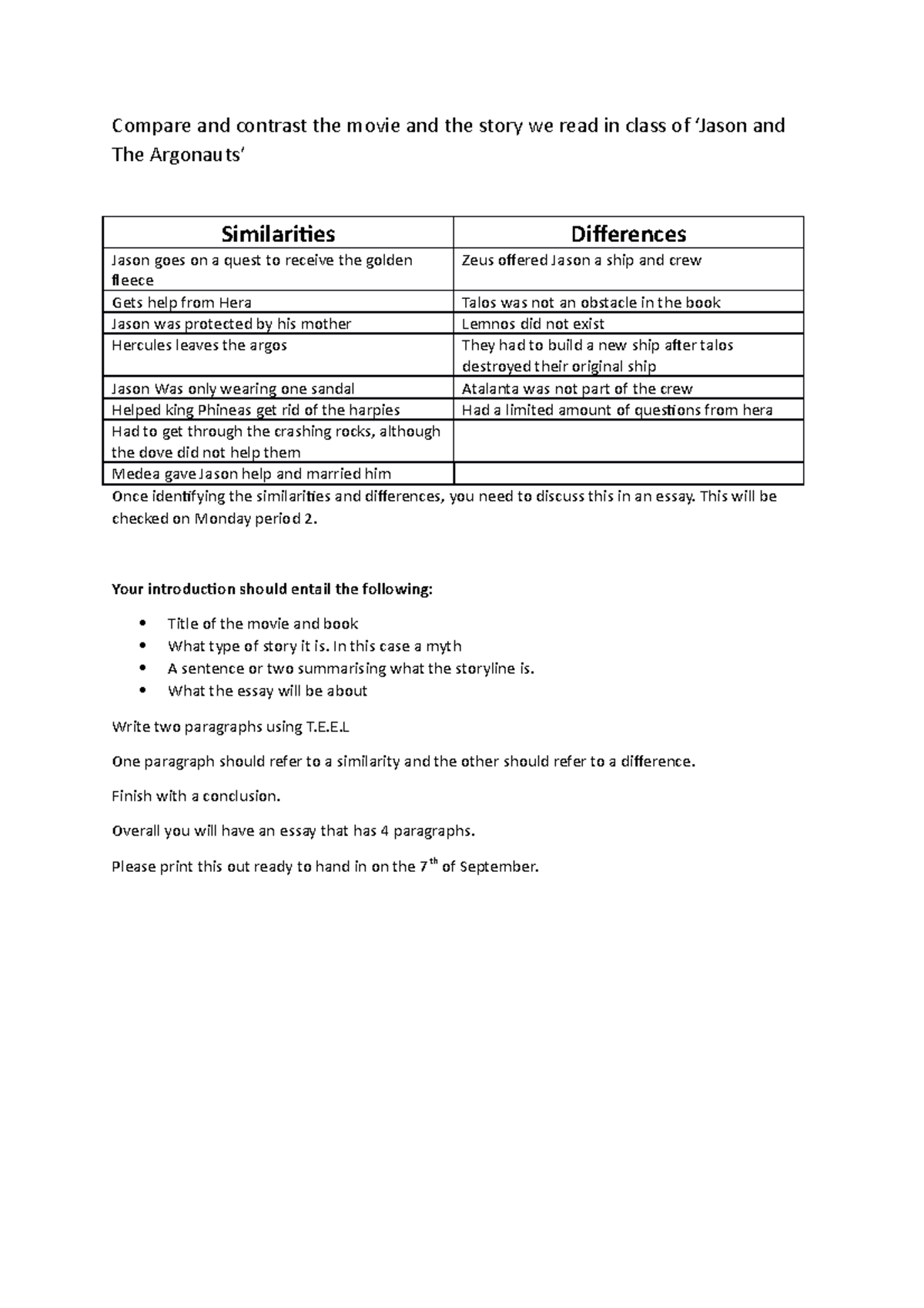 Compare and contrast task - Compare and contrast the movie and the ...