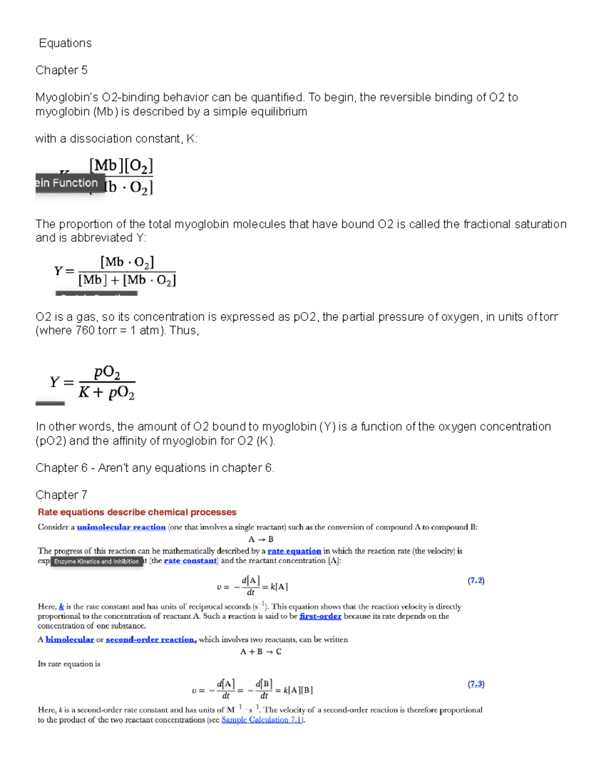 Equations - Equations Chapter 5 Myoglobin’s O2-binding behavior can be ...