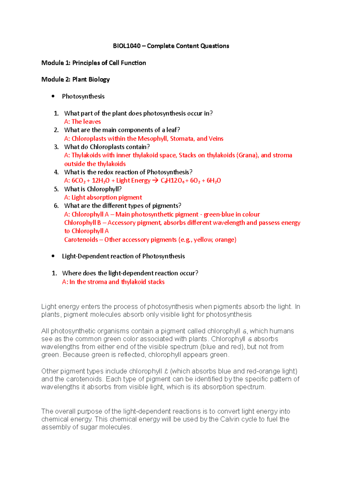 Module 2 - Questions + Notes - BIOL1040 – Complete Content Questions ...