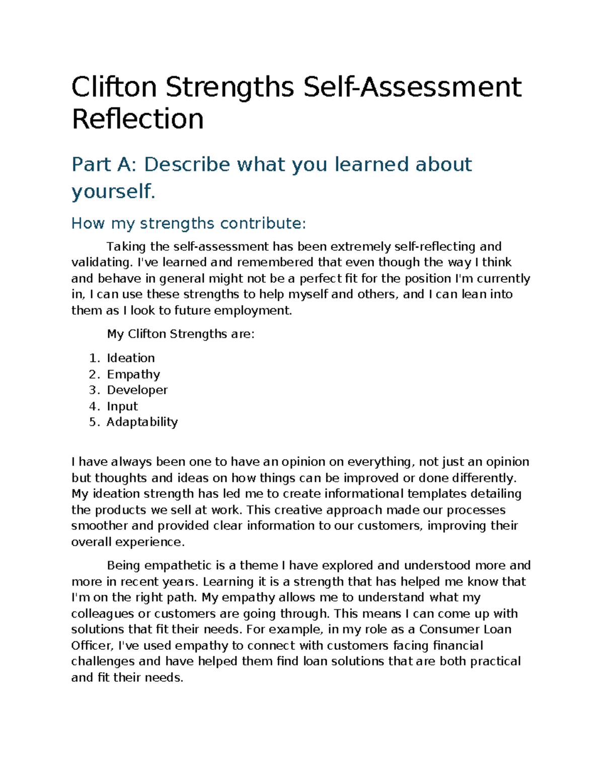 WGU OTN1 TASK 1 SELF- Assessment - Clifton Strengths Self-Assessment ...