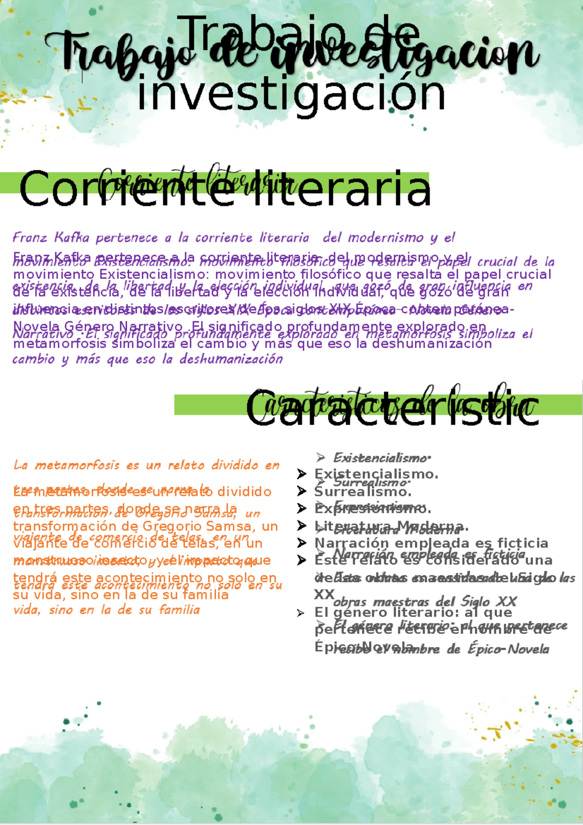 Trabajo de investigacion - Trabajo de investigación Corriente literaria Caracteristic - Studocu