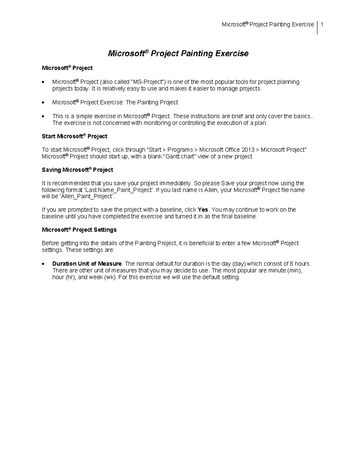 Ms Project Practical Tutorial-working with resources - Microsoft® Project Painting Exercise ...