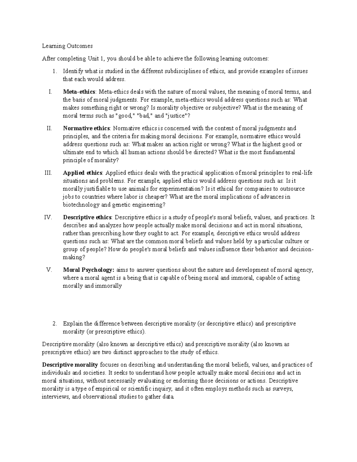 Phill 333 unit 1 - unit 1 notes - Learning Outcomes After completing ...