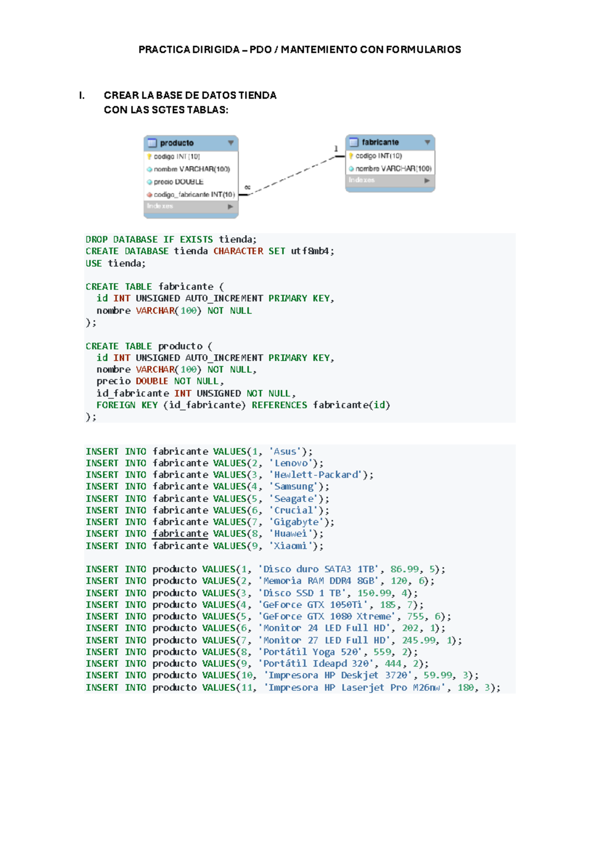 Pd01-PDO- Mantenimiento - PRACTICA DIRIGIDA – PDO / MANTEMIENTO CON FORMULARIOS I. CREAR LA BASE ...