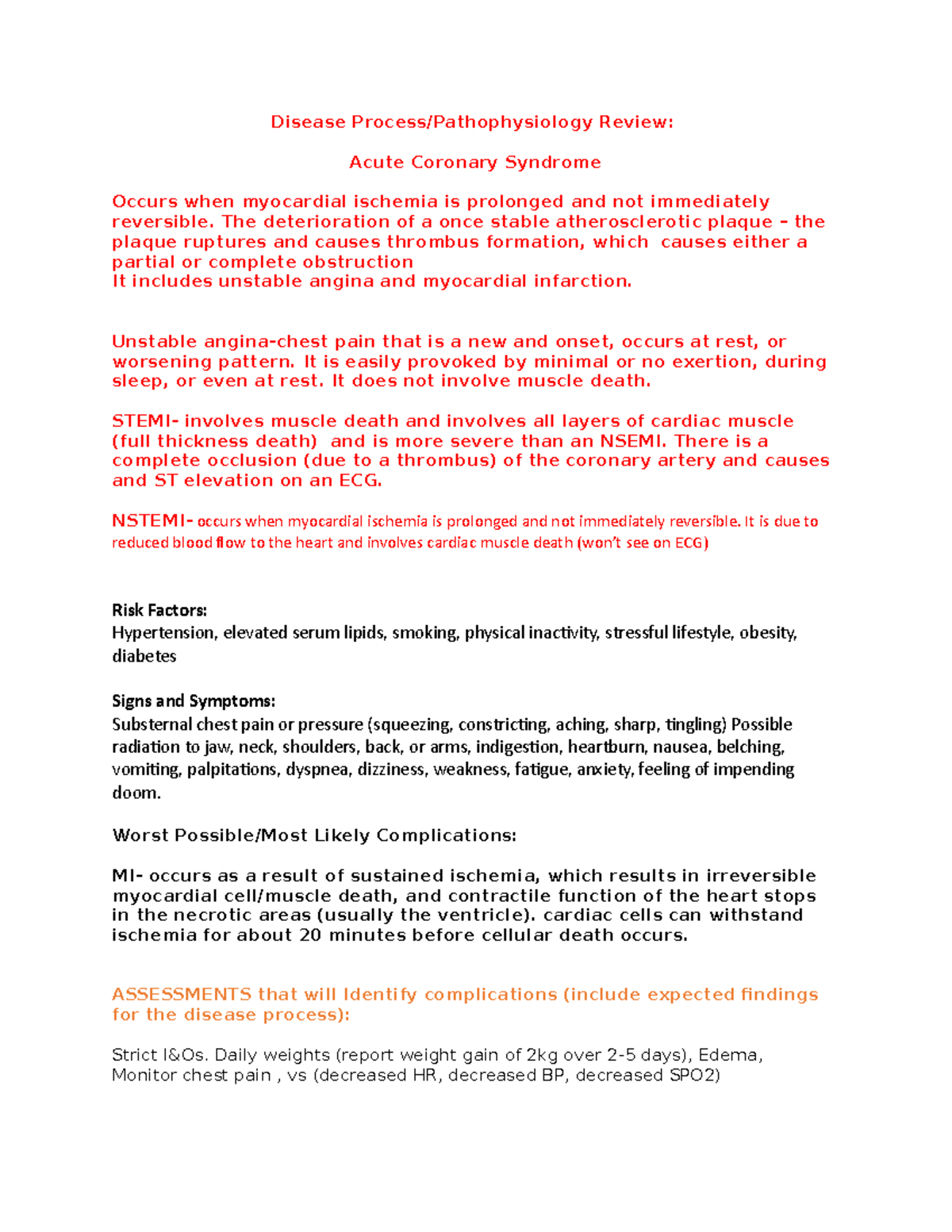 ACS Patho - Disease Process/Pathophysiology Review: Acute Coronary ...