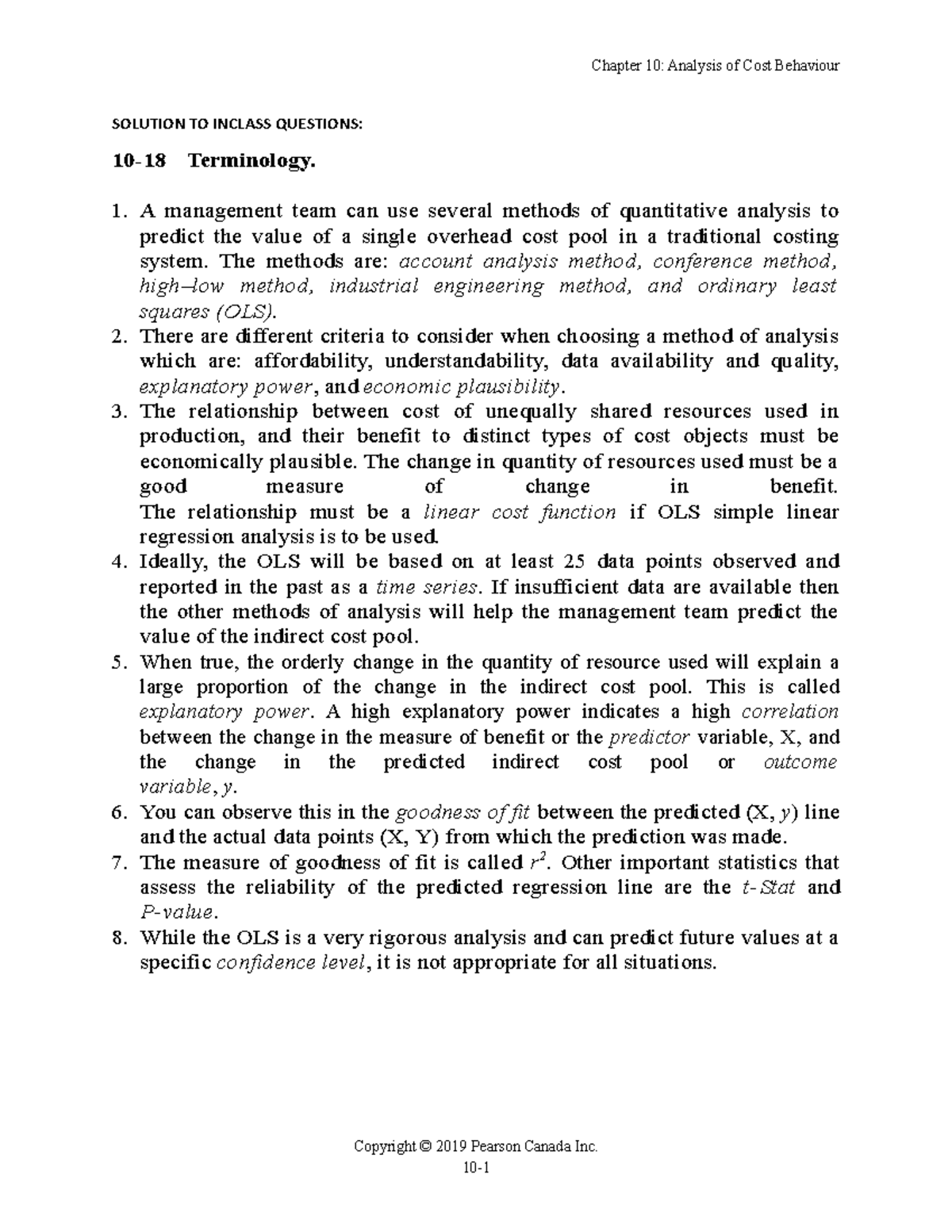 Solution TO Inclass Questions Revised - SOLUTION TO INCLASS QUESTIONS: 10-18 Terminology. 1. A ...