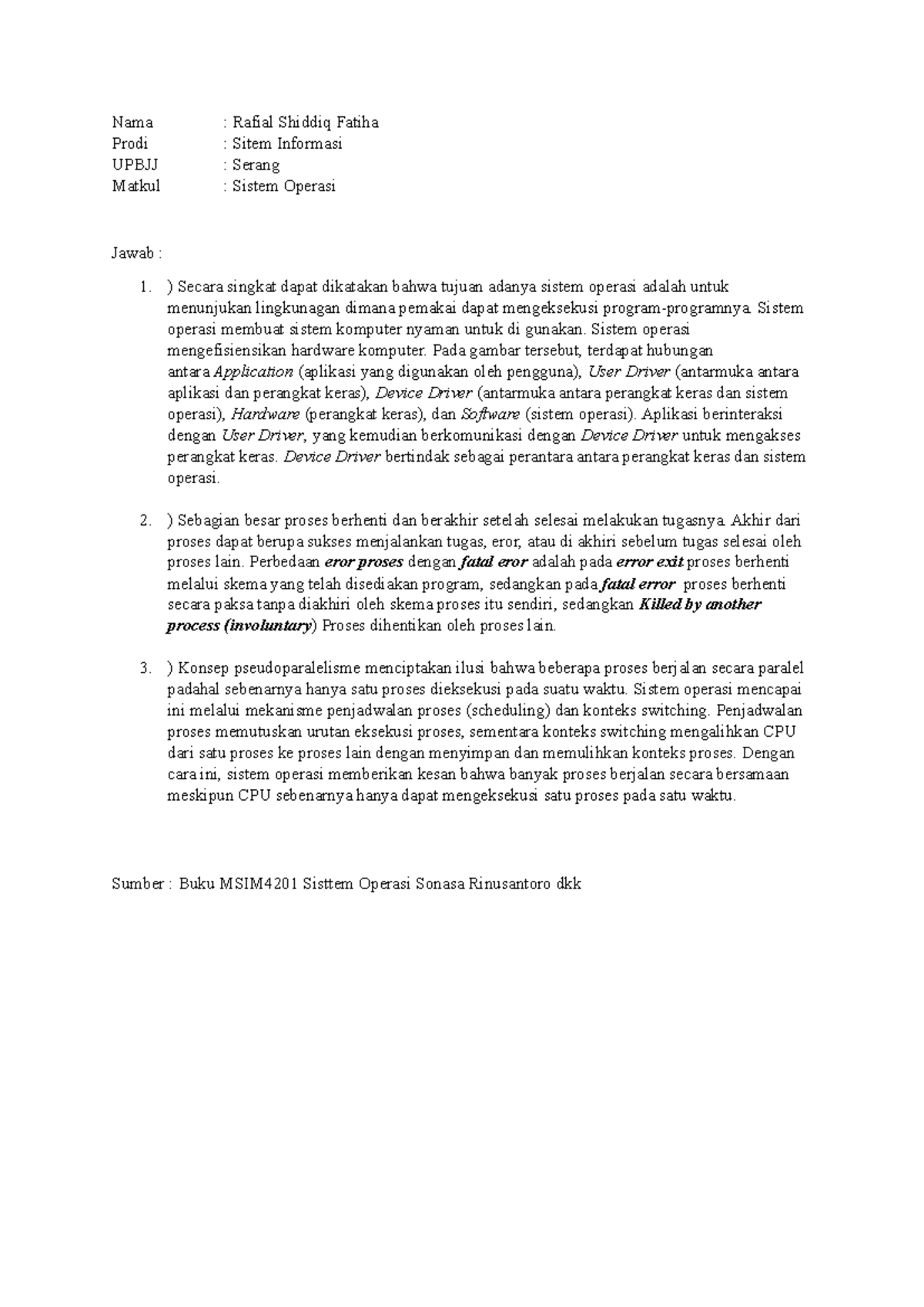 Tugas 1 Sistem Operasi ( Rafial Shiddiq Fatiha ) - Nama : Rafial ...