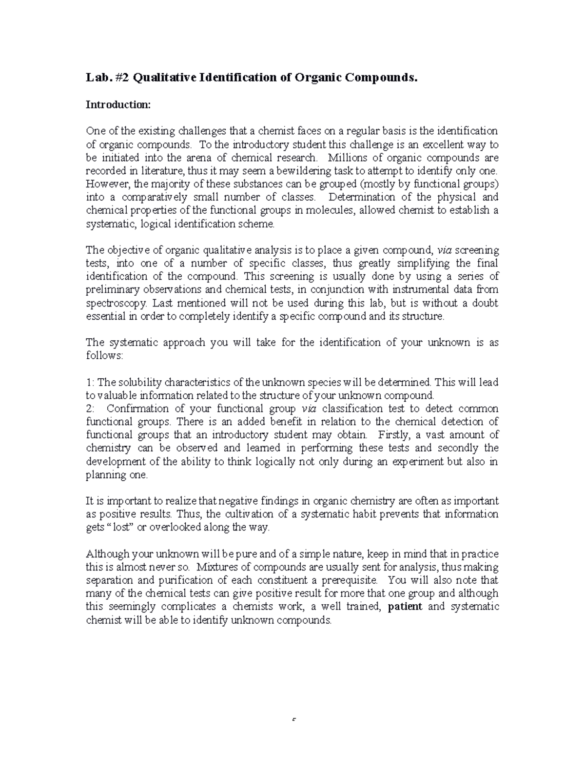 Lab2 - Lab 2 - Lab. #2 Qualitative Identification of Organic Compounds ...